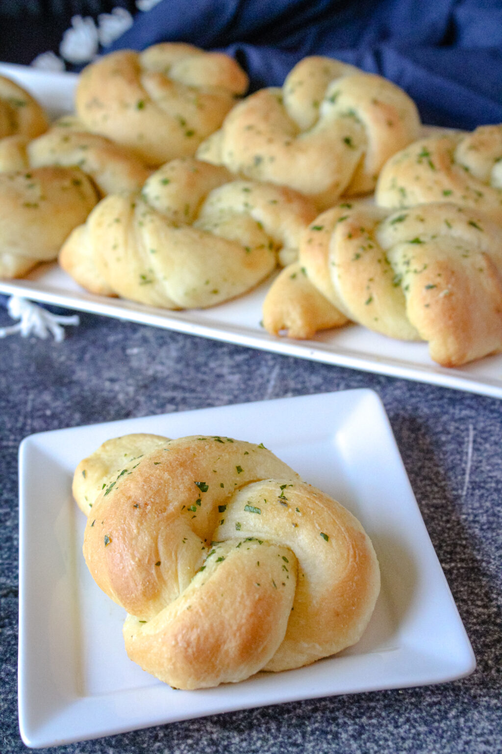 Bread Machine Garlic Knots - Baked Broiled and Basted