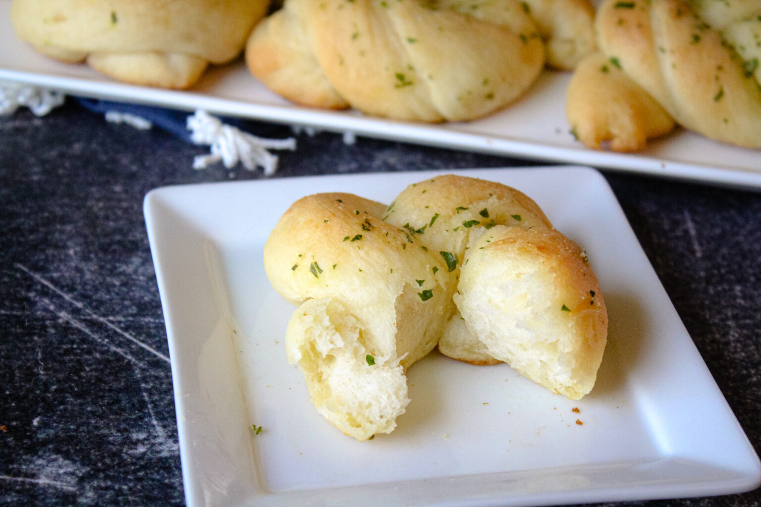 Bread Machine Garlic Knots - Baked Broiled and Basted