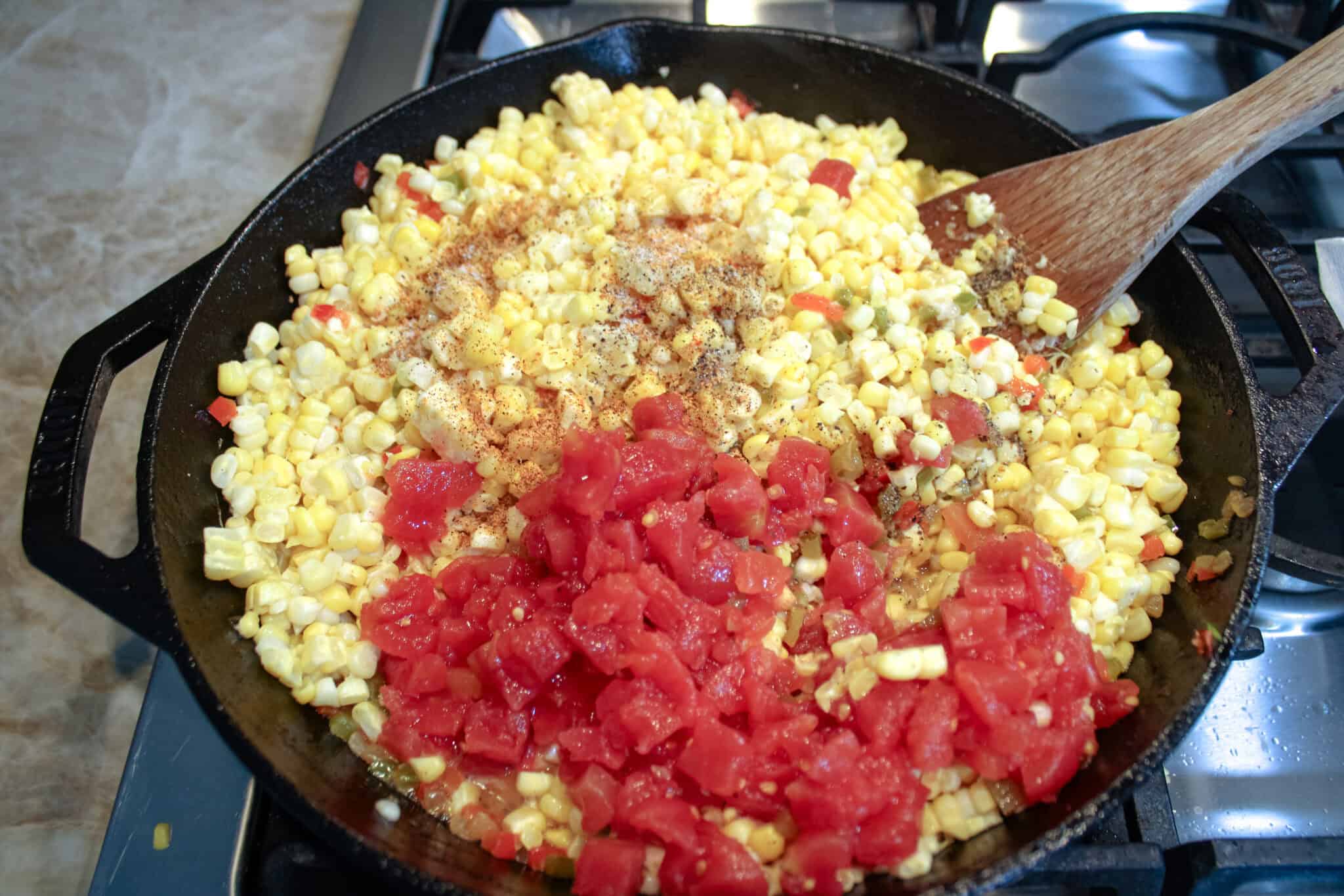 Corn Maque Choux - Baked Broiled and Basted